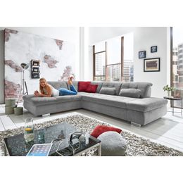 Ecksofa DIE PLANBAR, B:323cm H:84cm T:124cm, silber, 100% Polyester, Wohnzimmer, Sofas, "MP-IN17004 L-Form", wahlweise mit Bettfunktion, Sitztiefen-