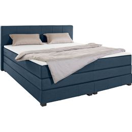 Boxspringbett OTTO products, B:190cm L:213cm, blau, Struktur fein aus 100%-recyceltem Polyester, Komplettbetten, "Peetu", Taschenfederkern-Matratze,