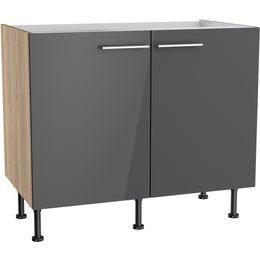 Sp&uuml;lenschrank Optifit, B:100cm H:87cm T:58,4cm, schwarz, Spanplatte, K&uuml;che, Schr&auml;nke, "Klara", Breite 100 cm