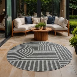 Teppich Sanat, H:6mm &Oslash;:200cm, grau, Kunstfaser, Wohnzimmer, Teppiche, "Berlin", In -und Outdoor geeignet, Au&szlig;enbereich,Terasse, Balkon, modern