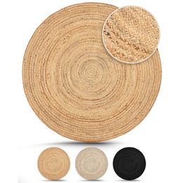 Teppich CarpetFine, H:6mm Ø:60cm, beige, Jute, Wohnzimmer, Teppiche, "Nele Juteteppich Naturfaser", geflochtener Wendeteppich aus 100%Jute, in rund