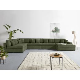 Wohnlandschaft Home Affaire, B:510cm H:86cm T:250cm, grün, 100% Polyester, Sofas, "Skara XXL U-Form", Lounge-Sofa XXL mit Federkern-Polsterung, in