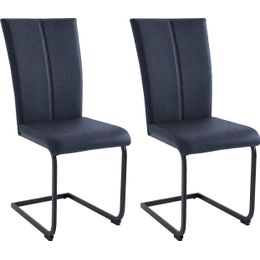 Freischwinger Home Affaire, B:42,5cm H:100cm T:60cm, blau, Metall, Polyester, Sperrholz, Stühle, "Nils", Stuhl belastbar bis 120 Kg, Gestell Metall