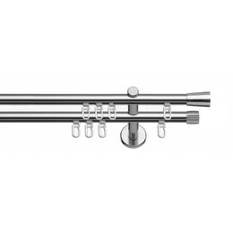 Gardinenstange Indeko, L:190cm &Oslash;:16mm, silber, Aluminium, Gardinenstangen, "Arosa", Innenlauf Komplett-Set inkl. Gleitern und Montagematerial