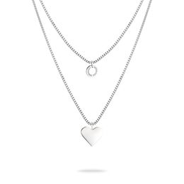 Damen Kette mit Anhänger "Schmuck Edelstahl Layered Love Herz", Edelstahl, L: 45 B: 1mm, silber, Liebeskind Berlin, Edelstahl, B:1mm, Halsketten
