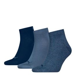 Puma Herren Kurzsocken "Puma UNISEX QUARTER PLAIN 3P", Gr. 47, blau, Baumwollmischung, Socken, Atmungsaktiv, Rippenbündchen, weiche Baumwollmischung