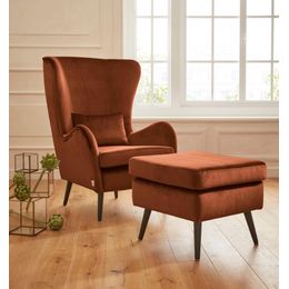 Sessel Home Affaire, H:118cm T:94cm, orange, Samtcord (92% Polyester 8% Polyamid);Struktur (100% Polyester);Struktur Hahnentritt (100%