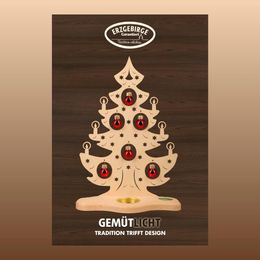 Weigla Teelichthalter "Weihnachtsbaum mit roten Kugeln, NATUR, Made in Germany", B/H/T: 21cm x 30,5cm x 8,5cm, beige, Kerzenhalter, Erzgebirge