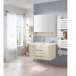 Waschtisch Welltime, B:81cm H:50cm T:46cm, beige, MDF, Badezimmer, Waschtische, "Florenz Badm&ouml;bel Badschrank mit Waschbecken", Waschplatz mit 2