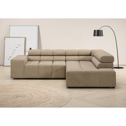 Ecksofa Inosign, B:249cm H:70cm T:215cm, beige, 95% Polyester, 5% Nylon, Wohnzimmer, Sofas, "Ancona, incl. Kopfteilverstellung + 3 Zierkissen,