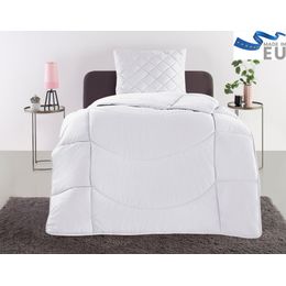 Steppbett + Kopfkissen my home, wei&szlig;, Bezug: 100% Polyester, Bettwaren-Sets, "Microlux, Bettdecke 135x200 cm, 155x220 cm", Set mit Kissen 40x80 cm,