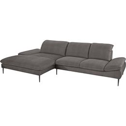 Ecksofa W.Schillig, B:340cm H:87cm T:185cm, grau, Chenille-Flachgewebe R66 (85% Polyester, 15% Nylon);Longlife Xtra-Leder Z59: Glattleder mit