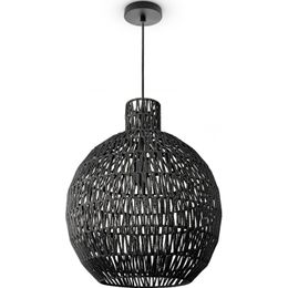 Paco Home Pendelleuchte "ULLA", Ø 45cm H: 54cm, schwarz, Esszimmer, Leuchten, Lampe Papier Pendellampe Rustikal Korb LED Boho Rattan Optik E27