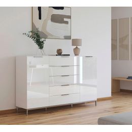 Schubkastenkommode Rauch, B:180cm H:111cm T:42cm, wei&szlig;, Holzwerkstoff, Sideboards, "Kommode T&uuml;rkommode Sideboard Kombikommode FLIPP mit Glasfront",