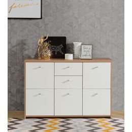 Kommode FORTE, B:114,1cm H:77,5cm T:29,6cm, grau, Dekorfolie, FSC-zertifizierter Holzwerkstoff, Kunststoff, Metall, Schlafzimmer, Sideboards,