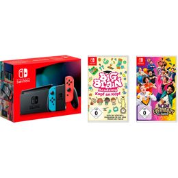 NINTENDO SWITCH Konsolen-Set "Switch Neon r/b + Gratis Big Brain Academy + Everybody 1-2-Switch", B:23,9cm H:10,2cm T:1,39cm, blau, Spielekonsolen