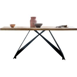 Esstisch Sit, B:220cm H:77cm T:100cmnatur, schwarz, schwarz, natur, Akazie, Metall (Eisen), Tische, "Conwy aus Akazie massiv mit Baumkante &