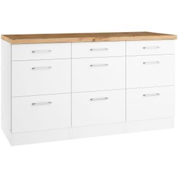 Unterschrank KOCHSTATION, B:150cm H:86cm T:60cm, weiß, Spanplatte, Küche, Schränke, "KS-Milan", Auszugschrank 150 cm, matte oder hochglänzende Fronten
