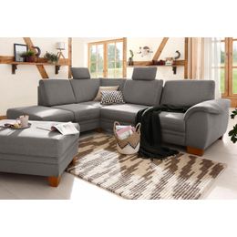 Ecksofa Home Affaire, B:269cm H:90cm T:219cm, grau, Luxus-Microfaser mit Druck (100% Polyester);Luxus-Microfaser in Lederoptik (100%