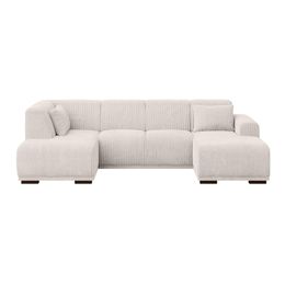 Wohnlandschaft Home Affaire, B:300cm H:85cm T:162cm, beige, 100% Polyester, Sofas, "BORNHOLM U-Form mit Recamiere rechts/links, B/T/H: 300/162/85
