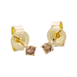 OROLINO Damen Paar Ohrstecker "585/- Gelbgold glanz 2 Brill. 0,10ct. braun", one-size, 0,1, Gold, gold, Gold, Ohrringe
