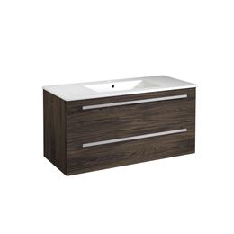 Waschtisch Welltime, B:101,5cm H:50cm T:46,5cm, braun, FSC-zertifizierter Holzwerkstoff, Keramik, Badezimmer, Waschtische, "Serena", Breite 101,5 cm,