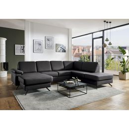 Wohnlandschaft DIE PLANBAR, B:309cm H:88cm T:235cm, schwarz, Sofas, "PN-EM15047 U-Form, ohne Kopfstützen", Echtleder, wahlweise mit Bettfunktion u.