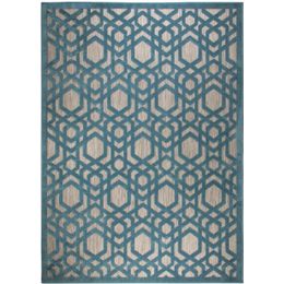 Teppich FLAIR RUGS, B:80cm H:4mm L:150cm, blau, Kunstfaser, Wohnzimmer, Teppiche, "Oro", fu&szlig;bodenheizungsgeeignet, samtartiger Flor, geometrisch