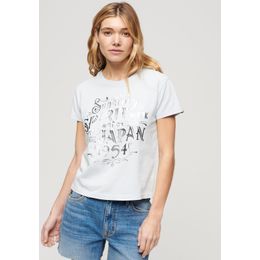Superdry Damen Print-Shirt "FOIL WORKWEAR FITTED TEE", blau, Gr. S, unifarben, Single Jersey, Obermaterial: 100% Baumwolle, Shirts