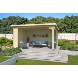Gartenhaus Lasita Maja, beige, Holzwerkstoff, Gartenh&auml;user, "Unterstand Columbus", Unterstand / Lounge 34mm, Fundamentmass 4250x3000, Naturbelassen