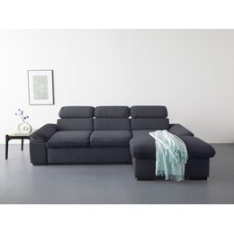 Ecksofa COTTA, B:250cm H:73cm T:165cm, schwarz, 90% Polyester, 10% Polyamid, Wohnzimmer, Sofas, "Lola L-Form mit Kopfteilfunktion & Hocker",