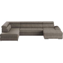 Sit & More Wohnlandschaft SIT & MORE, B:345cm H:79cm T:213cm, braun, 100% Polyester, Sofas, "U-Form", mit verstellbaren Kopfteilen, wahlweise mit Bettfunktion