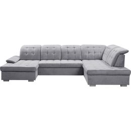 Wohnlandschaft WERK2, B:332cm H:105cm T:217cm, grau, 95% Polyester, 5% Nylon, Sofas, "Kordula-New Multifunktion Couch, Breite 332cm, U-Form", Sofa in