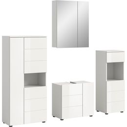 Badmöbel-Set Welltime, B:188cm H:190cm T:34cm, weiß, Kastenmöbel-Sets, "Biel, Höhe 190 cm, Midischrank, Unterschrank, Spiegel, Standschrank", Bad