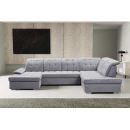 Wohnlandschaft WERK2, B:332cm H:105cm T:217cm, grau, 95% Polyester, 5% Nylon, Sofas, "Kordula-New Multifunktion Couch, Breite 332cm, U-Form", Sofa in