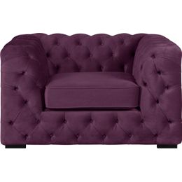 Chesterfield-Sessel Home Affaire, B:110cm H:67cm T:98cm, lila, 100% Polyester, Sessel, "Kalina Sessel", mit klassischer Chesterfield-Knopfheftung,
