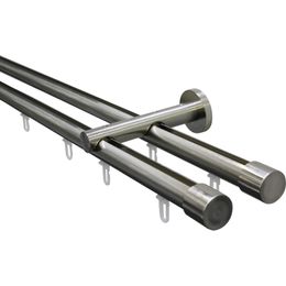 Gardinenstange Gardinia, L:180cm &Oslash;:20mm, silber, Metall, Kinderzimmer, Gardinenstangen, "Set Isa 2-Lauf mit Innenlauf II &Oslash; 20 mm", 2-Lauf