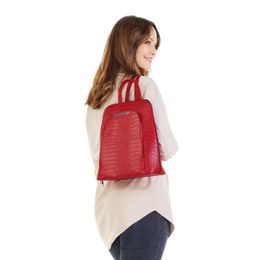 CLUTY Damen Cityrucksack, rot, Leder, Rindsleder, Rucks&auml;cke, echt Leder, Made in Italy
