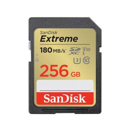 Sandisk Speicherkarte "SDXC Extreme 256GB (180/130 MB/s R/W), 1 Jahr RescuePRO Deluxe", 256 GB, gold, Speicherkarten