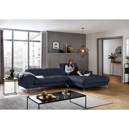 Ecksofa W.Schillig, B:303cm H:70cm T:193cm, blau, Longlife Xtra-Leder Z59: Glattleder mit modischer Pr&auml;gung. Hautst&auml;rke 0, 9 - 1, 1 mm, Wohnzimmer,
