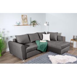 Ecksofa Collection AB, B:220cm H:42cm T:161cm, grau, 100%Polyester, Wohnzimmer, Sofas, "Jana L-Form", inkl. Bettfunktion,Bettkasten und