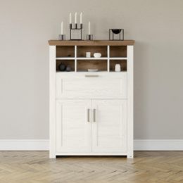 Highboard, B:105cm H:143cm T:42cm, weiß, SET ONE BY Musterring, MDF, Wohnzimmer, Sideboards, "York", Typ 15, mit Holztüren und Klappe, Beleuchtung