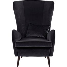 Sessel Home Affaire, B:76cm H:109cm T:85cm, schwarz, Struktur Hahnentritt (67% Polypropylen, 33% Polyester);Samtoptik (100% Polyester);Fellimitat