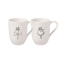 Villeroy & Boch VILLEROY & BOCH Becher "Kaffeebecher Mr and Mrs Statement 280 ml 2er Set weiß", weiß, Trinkgefäße
