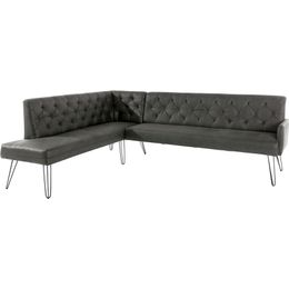 Eckbank, B:197cm H:90cm T:255cm, blau, exxpo - SOFA FASHION, 100% Polyester, Esszimmer, Sitzb&auml;nke, "Doppio, Chesterfield Optik, komfortabel und