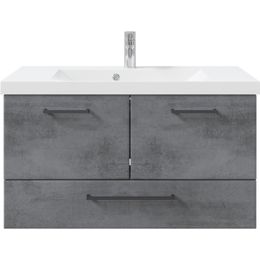 Badm&ouml;bel-Set SAPHIR, grau, Kastenm&ouml;bel-Sets, "Quickset 945 Mineralmarmor-Waschtisch mit Unterschrank, 99 cm breit", Waschplatz, 2 T&uuml;ren, 1 Schublade,