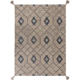 Wollteppich FLAIR RUGS, B:200cm H:40mm L:290cm, grau, Wolle, Teppiche, "Diego aus 100% Wolle, mit Quasten", fußbodenheizungsgeeignet, Boho Look,