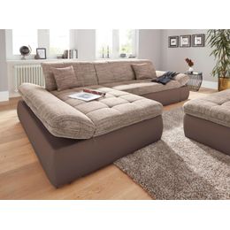 Ecksofa DOMO collection, B:300cm H:80cm T:172cm, braun, Kunstleder SOFTLUX / Struktur (90% Polyester, 10% Polyacryl);Zierkissen: Struktur (90%