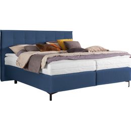 Boxspringbett Alina, B:200cm L:209cm, blau, Struktur fein TCM (100% Polyester), Jugendzimmer, Komplettbetten, "Elmar", mit gestepptem Kopfteil,