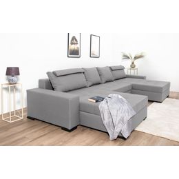 Wohnlandschaft Collection AB, B:352cm H:41cm T:161cm, grau, 100%Polyester, Sofas, "Josy XXXL-Relax U-Form, B: 352 cm", mit Bettfunktion, Bettkasten &